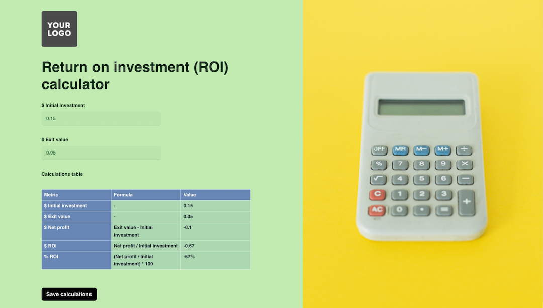 Return on investment calculator template | Formaloo