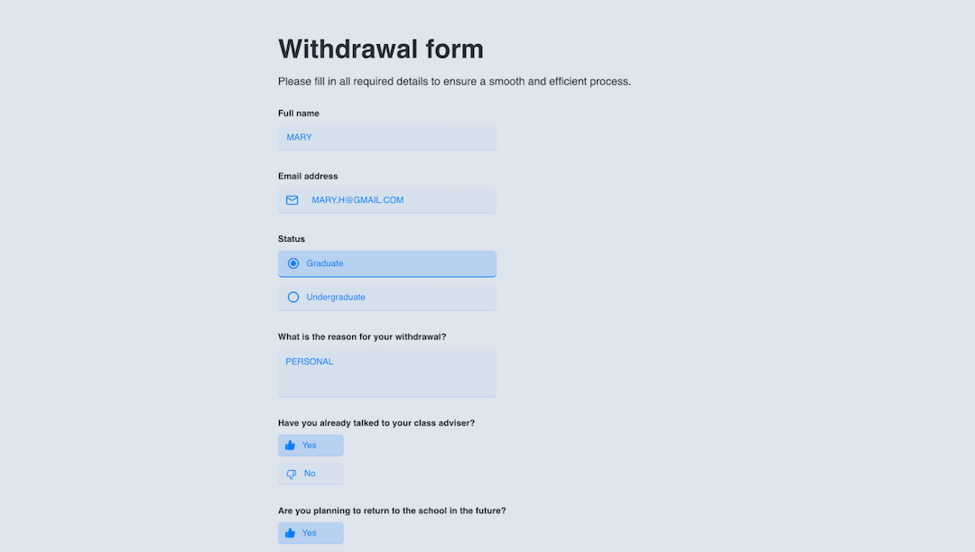 Withdrawal form template | Formaloo