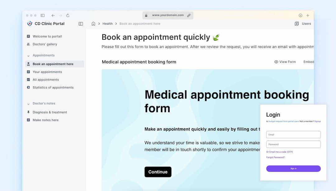 Patient intake and booking portal template | Formaloo