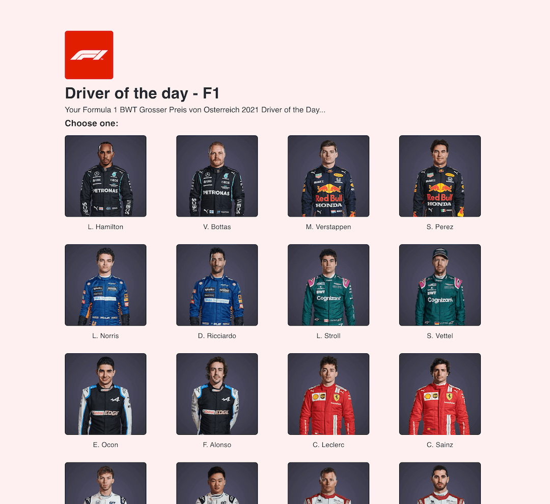 Driver of the day - F1 template | Formaloo