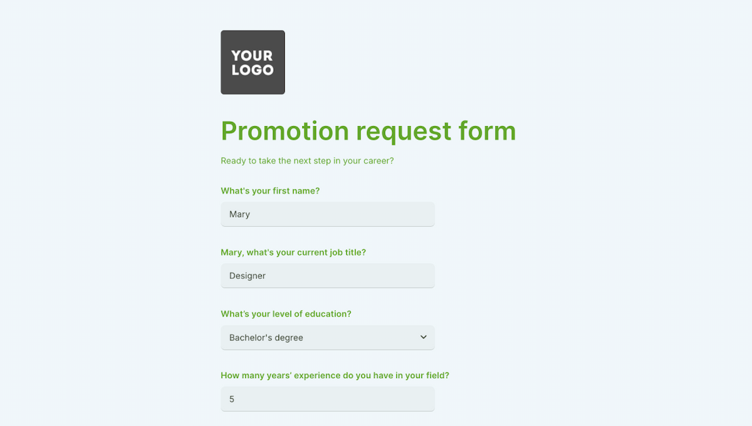 Promotion request form template | Formaloo