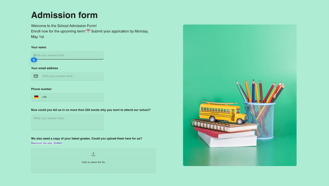 School admission form template | Formaloo