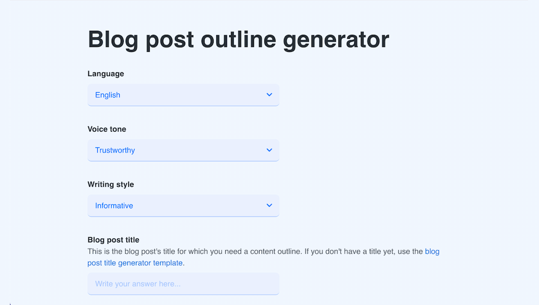 Blog post outline generator template | Formaloo