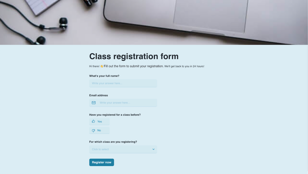 Class registration form template | Formaloo