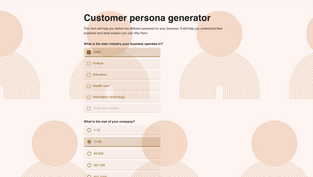 Customer persona generator template | Formaloo