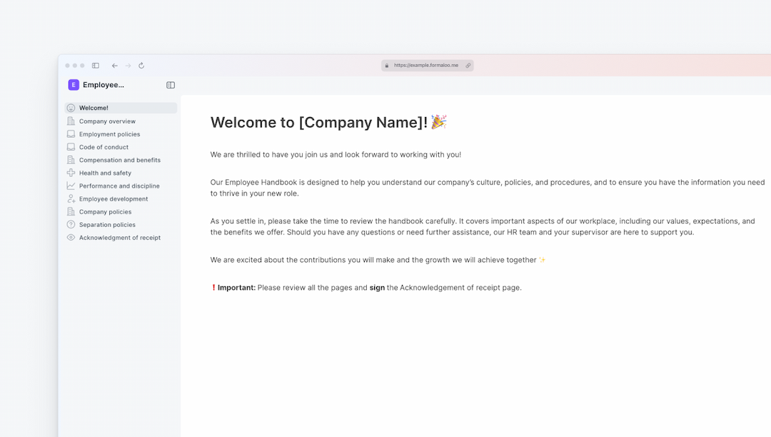 Employee handbook template | Formaloo