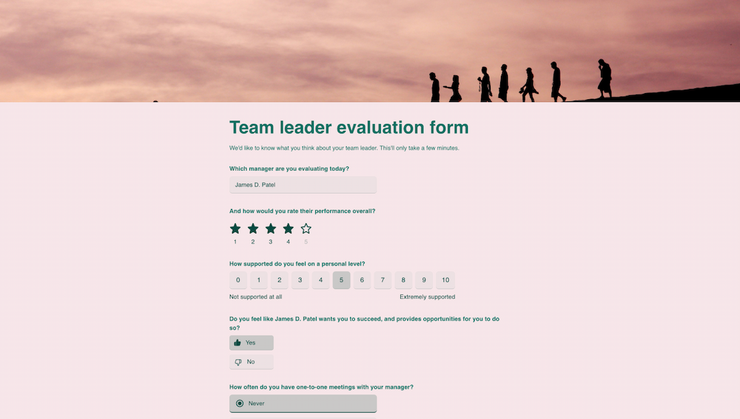 Team leader evaluation form template | Formaloo