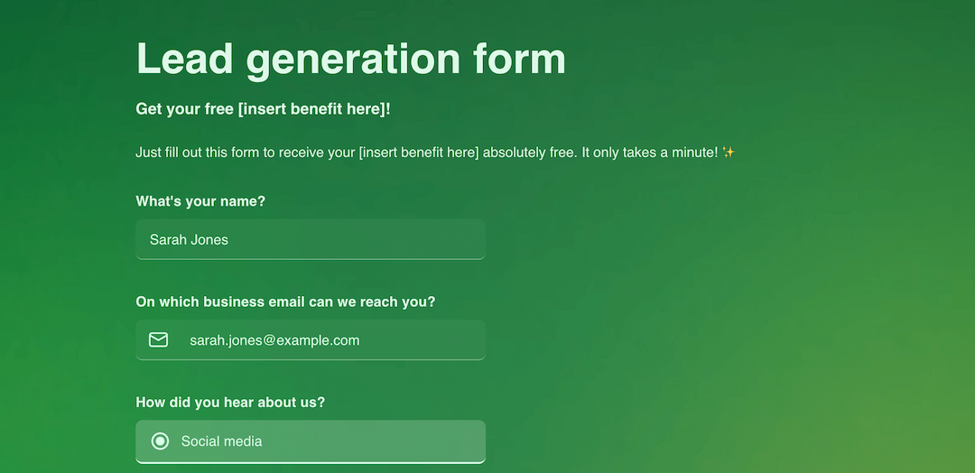 Lead generation form template | Formaloo