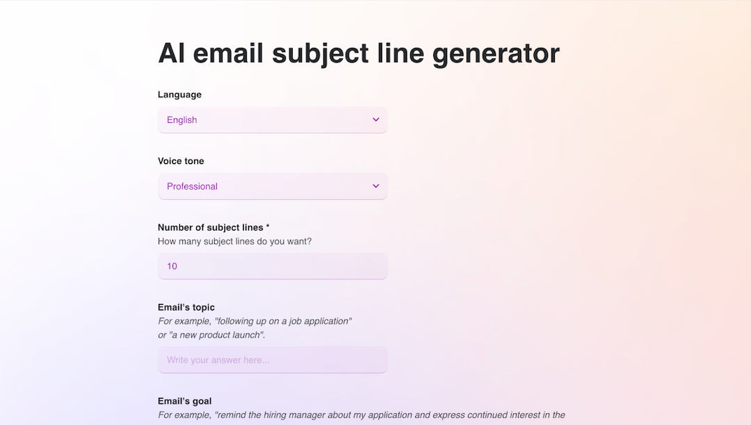 AI email subject line generator template | Formaloo