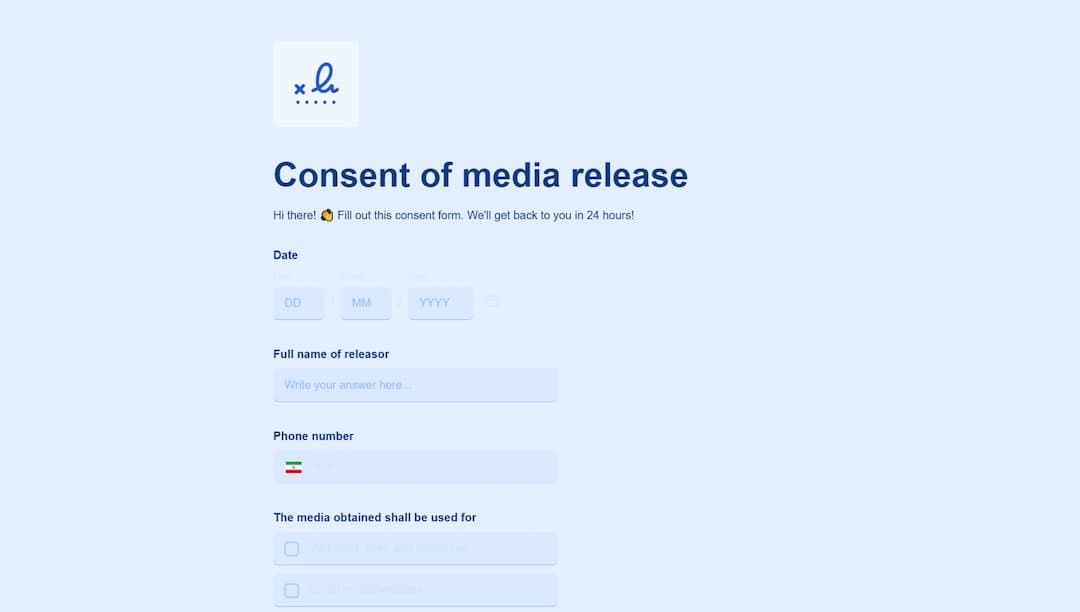 Media release consent template | Formaloo