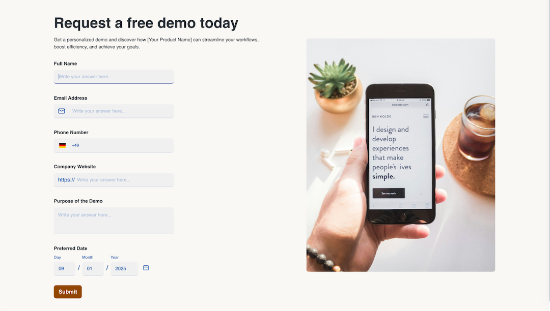 Product demo request form template | Formaloo