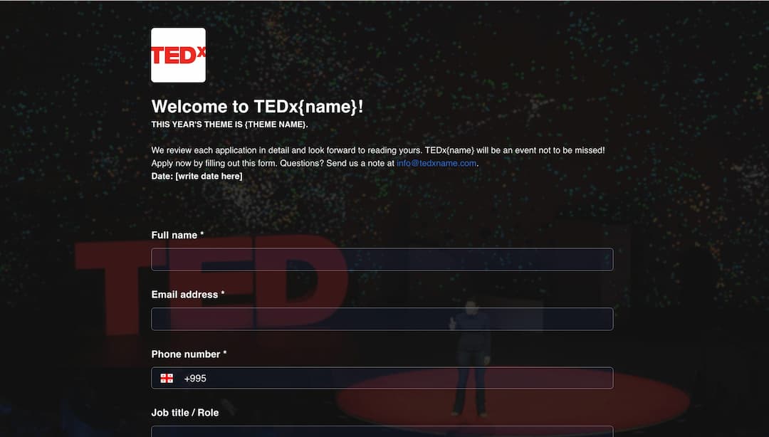 Attend a TEDx conference template | Formaloo