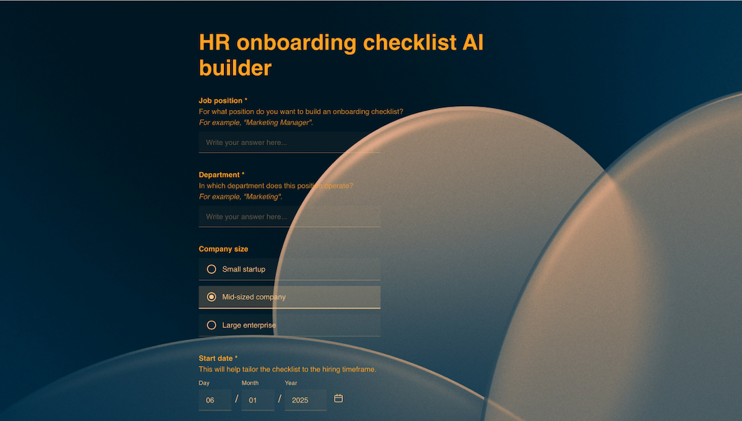 AI HR onboarding checklist builder template | Formaloo