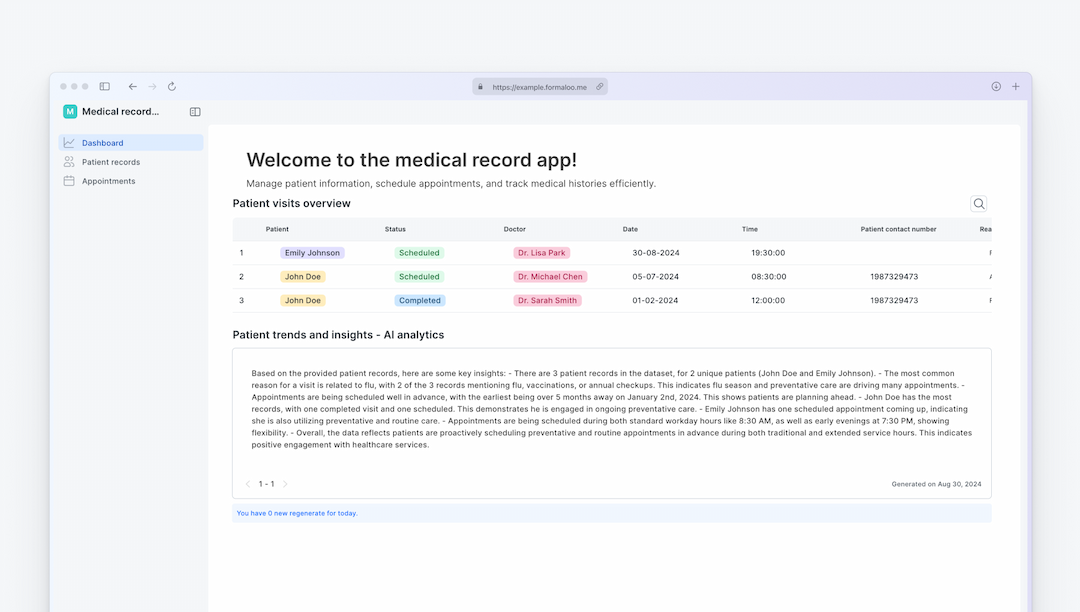 Medical record app template template | Formaloo