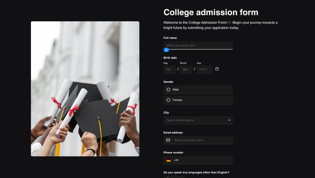 College admission form template | Formaloo