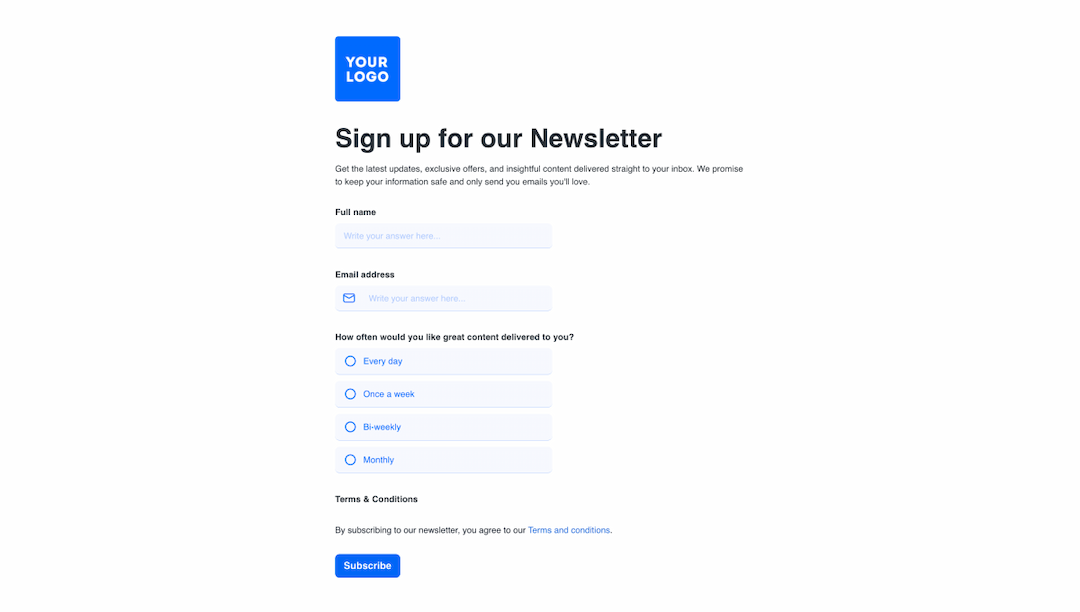 Newsletter subscription form template | Formaloo