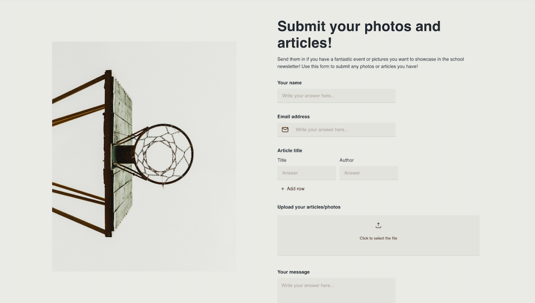 Article submission form template | Formaloo