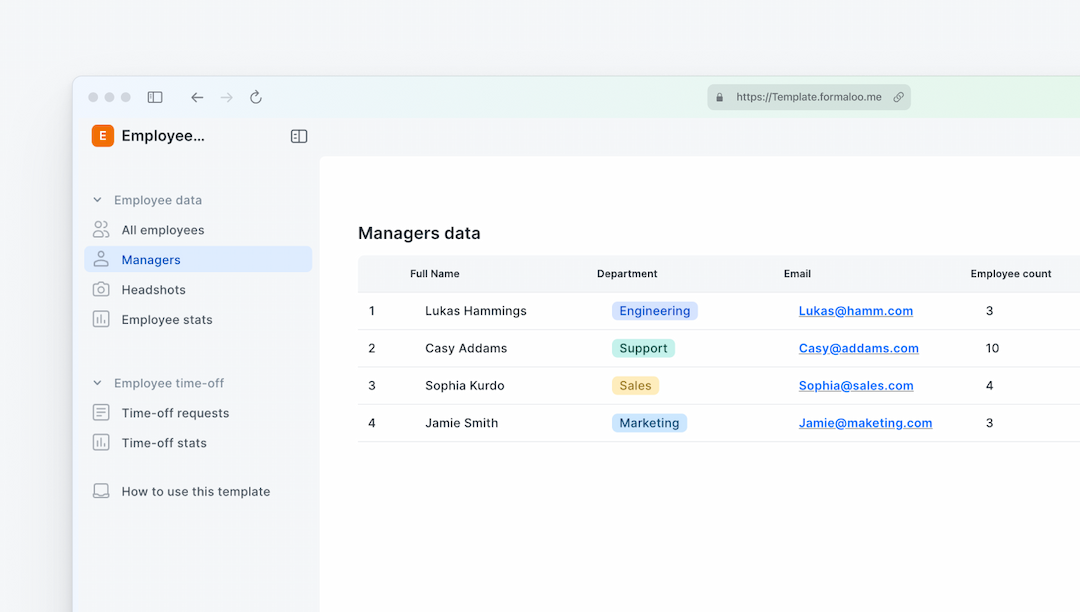 Employee directory template | Formaloo