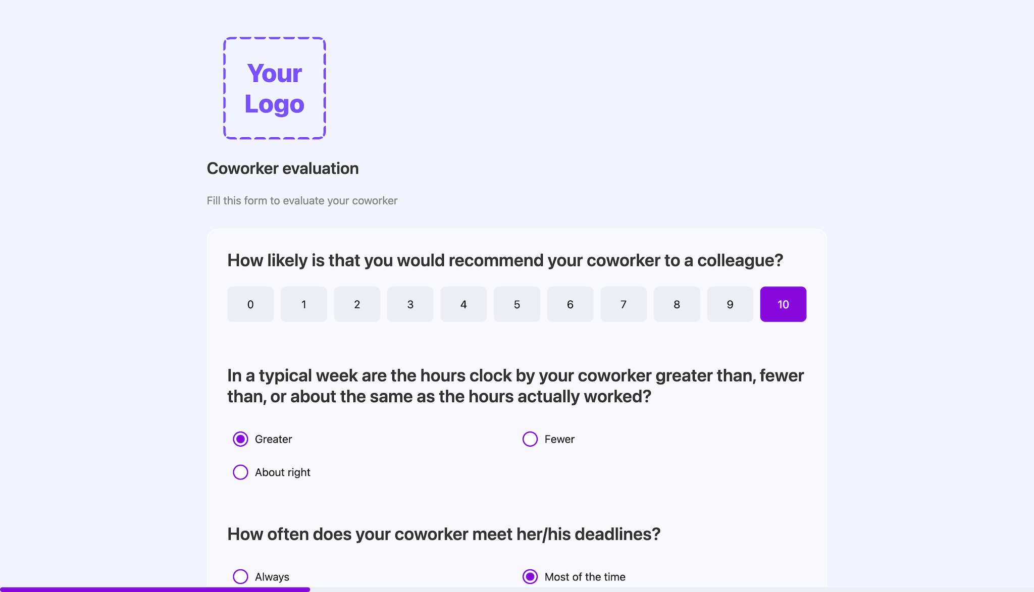Coworker evaluation template | Formaloo