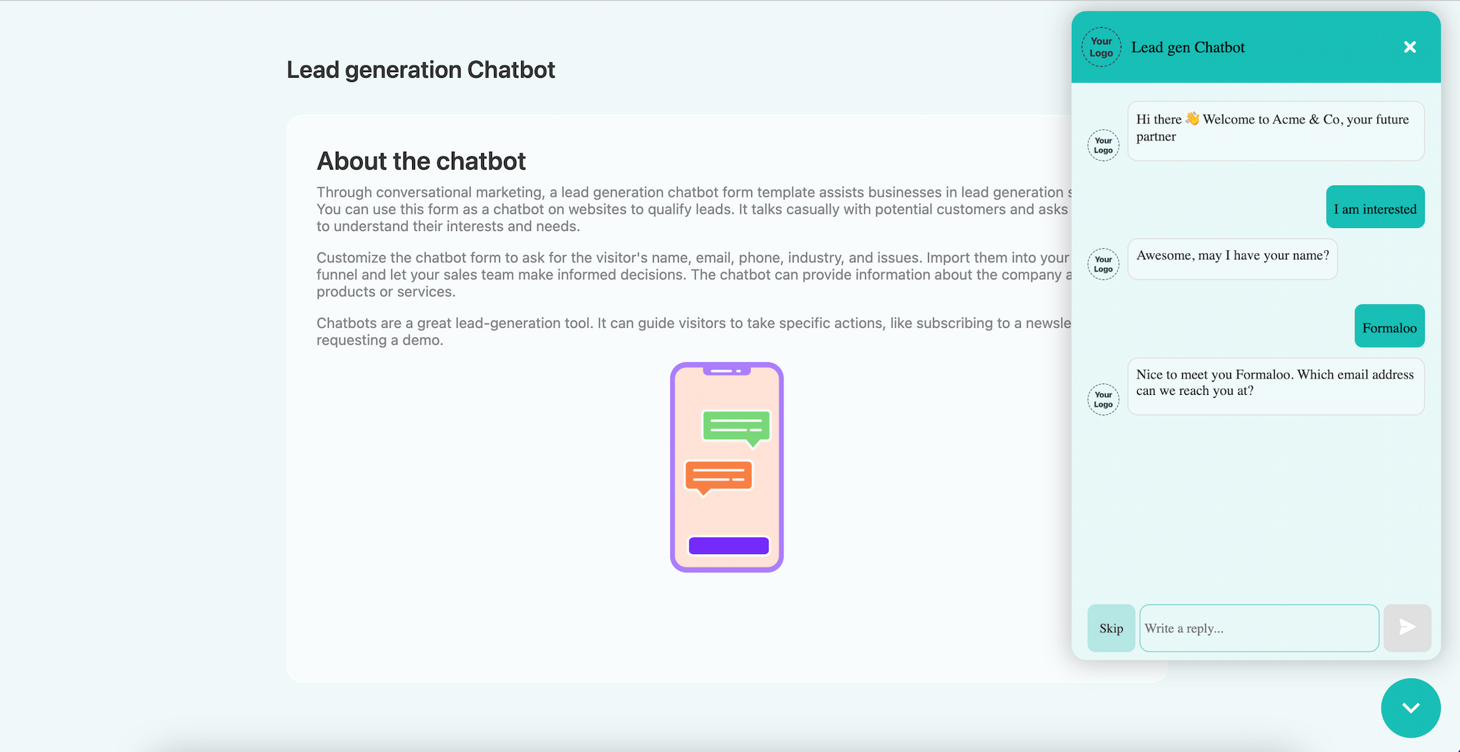 App with chatbot template | Formaloo