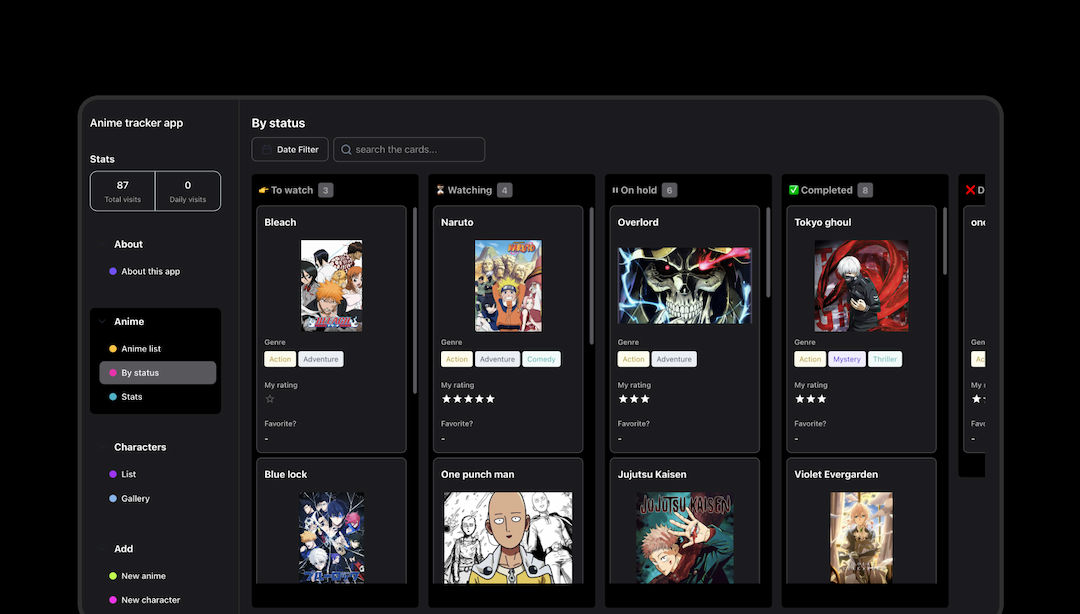 Anime tracker app template | Formaloo
