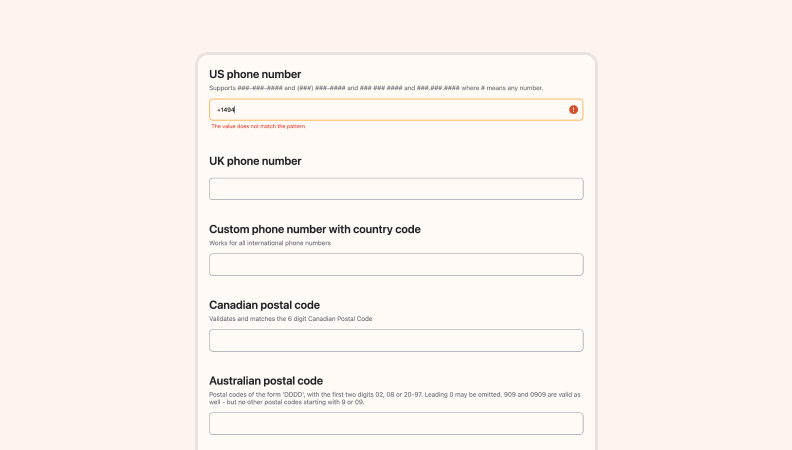 Custom form validations template | Formaloo