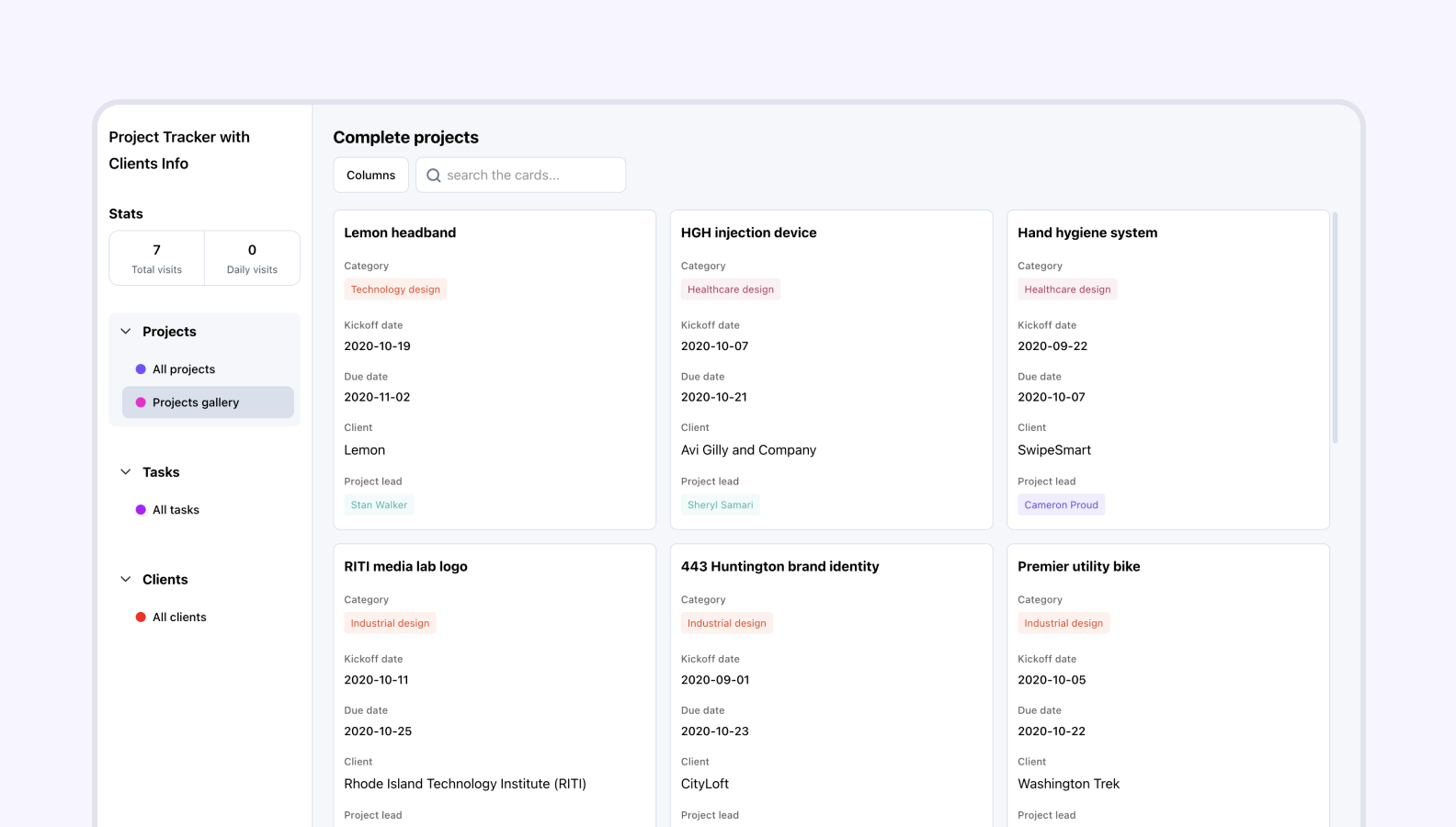 Project Tracker with Clients Info template | Formaloo