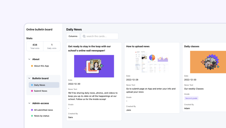 Online bulletin board template | Formaloo