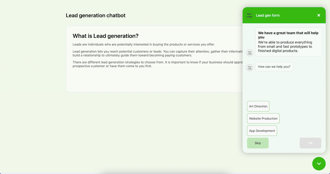 Lead generation chatbot template | Formaloo