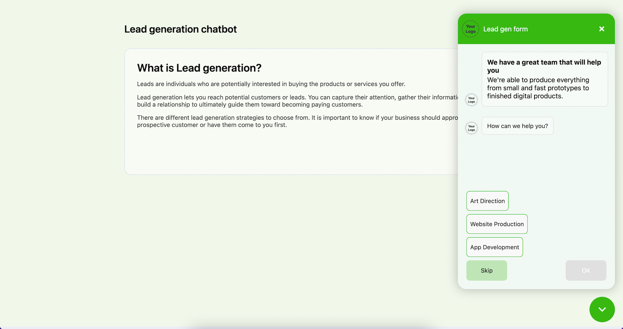 Lead generation chatbot template | Formaloo