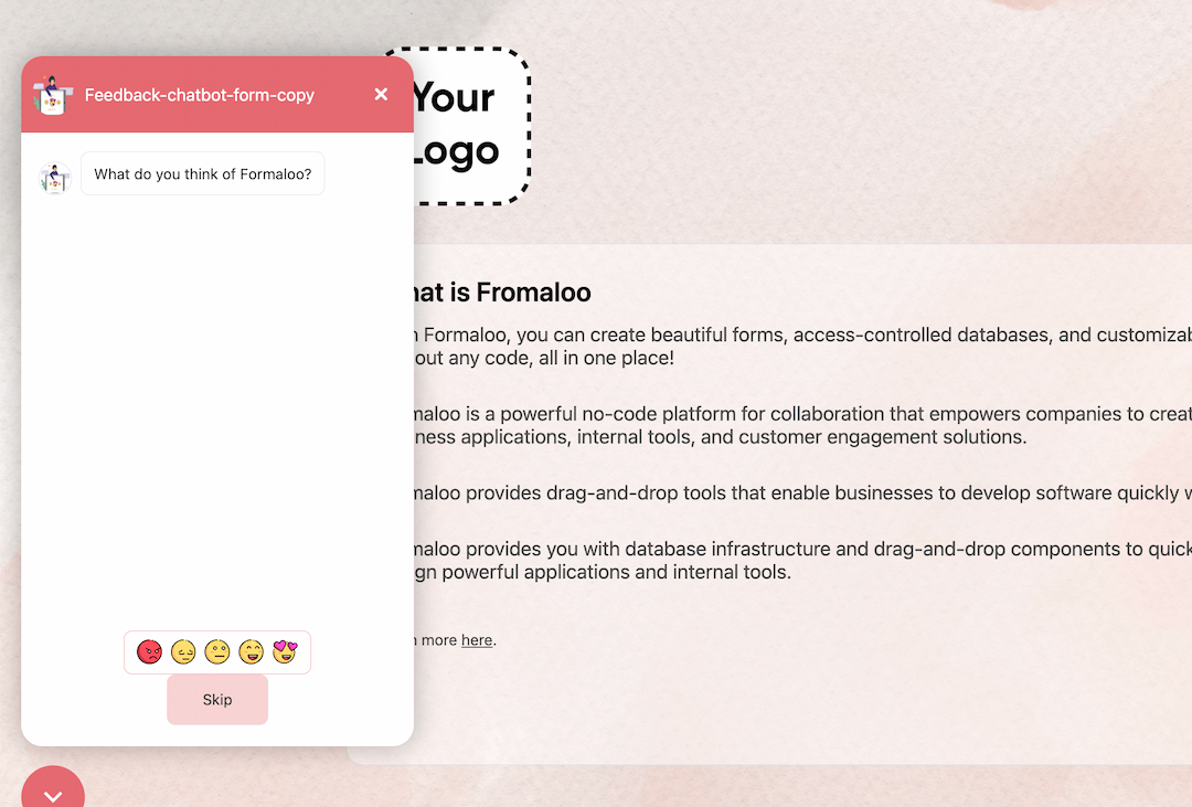 Feedback chatbot form template | Formaloo