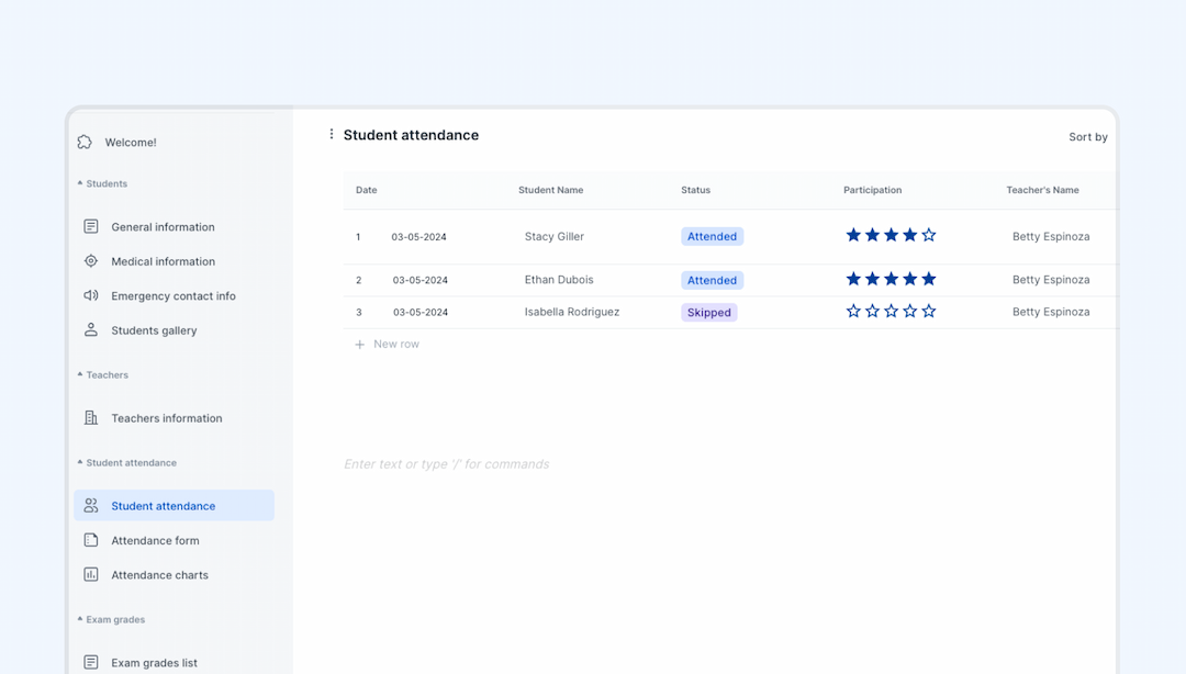 School management system template | Formaloo