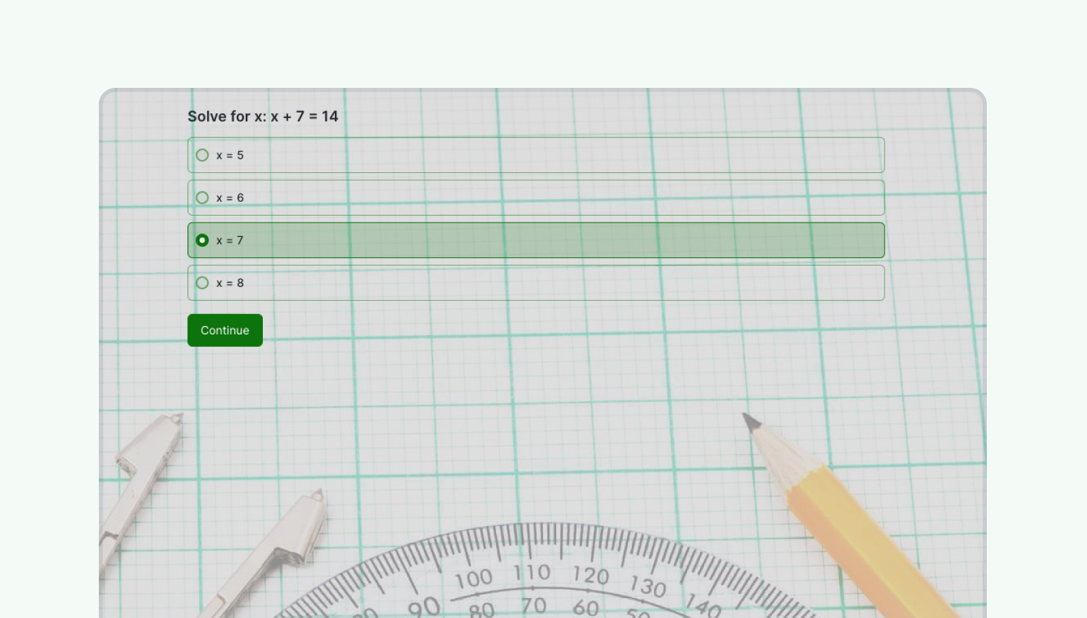 Self-grading math quiz template | Formaloo