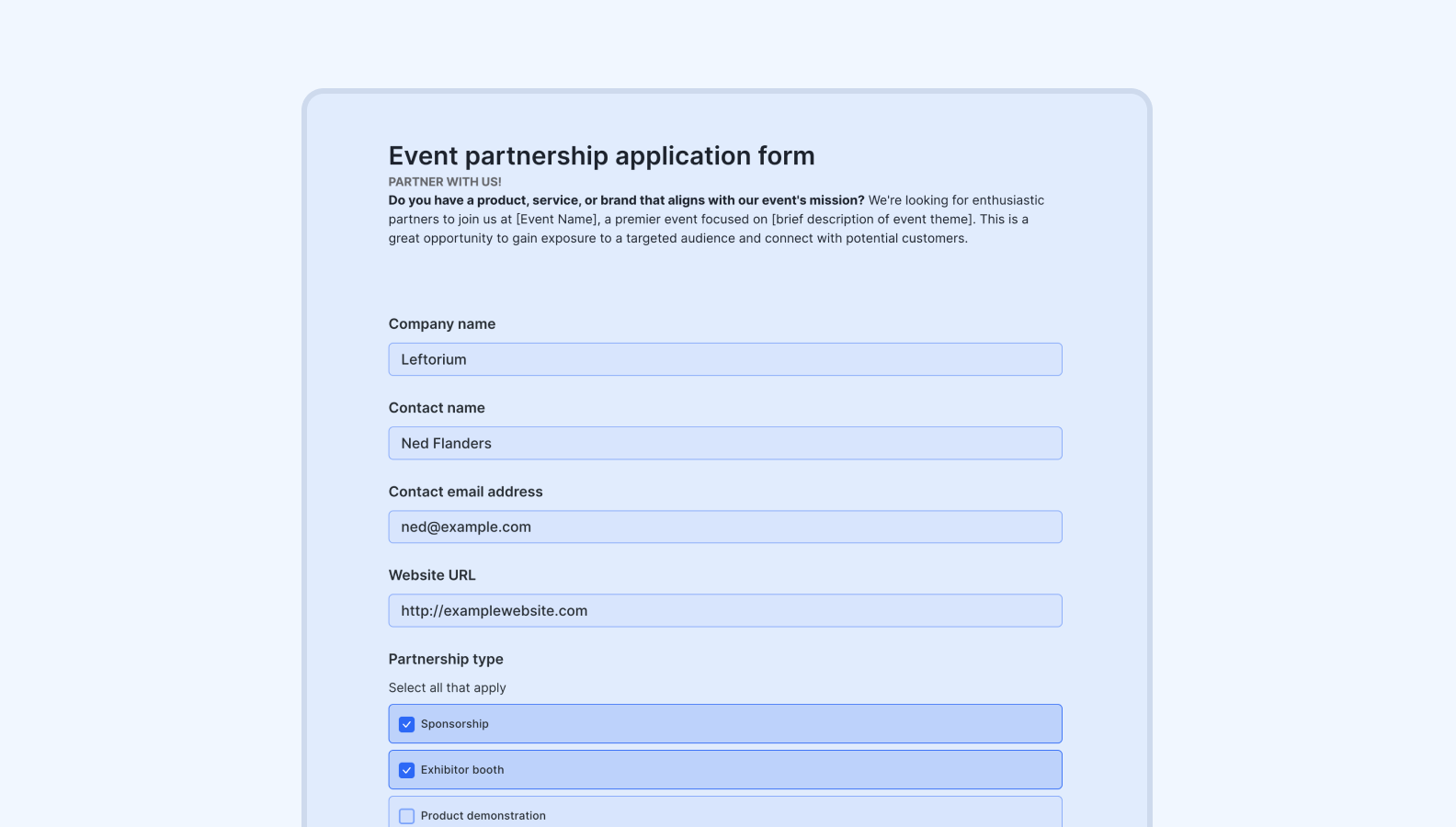 Event partnership application tracking template | Formaloo