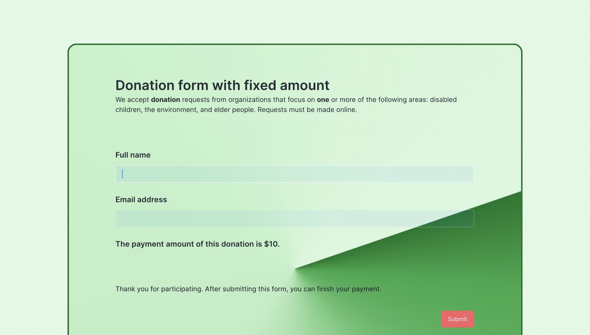 Donation form with fixed amount template | Formaloo