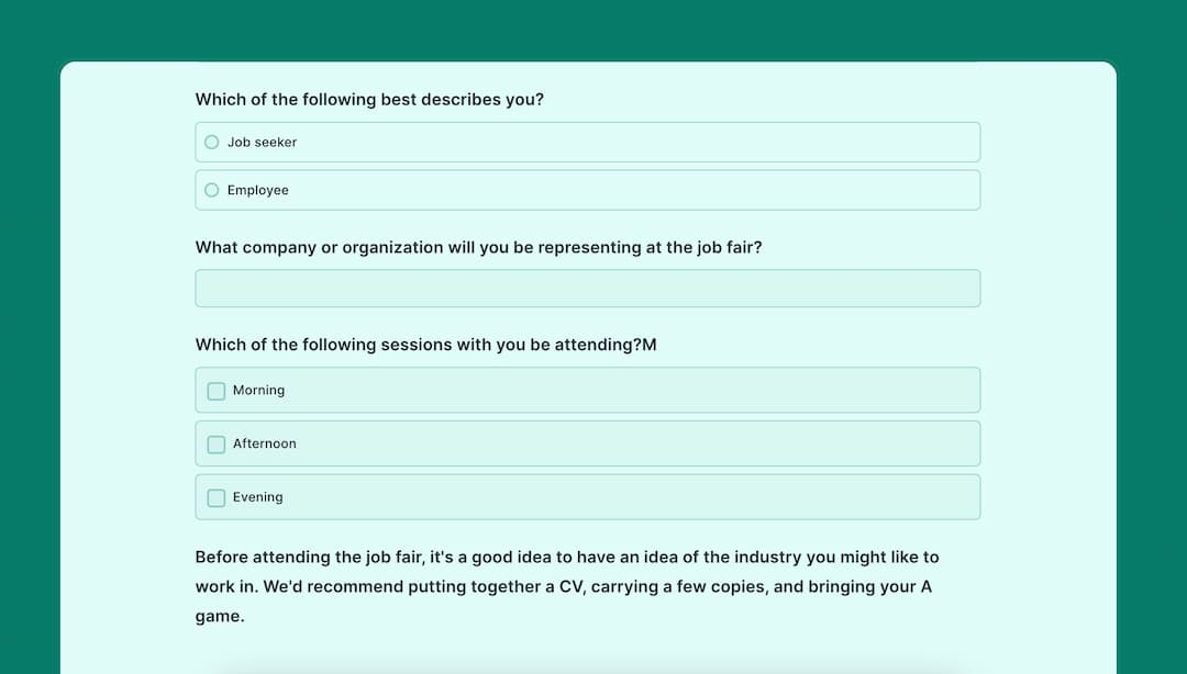 Job fair registration form template | Formaloo