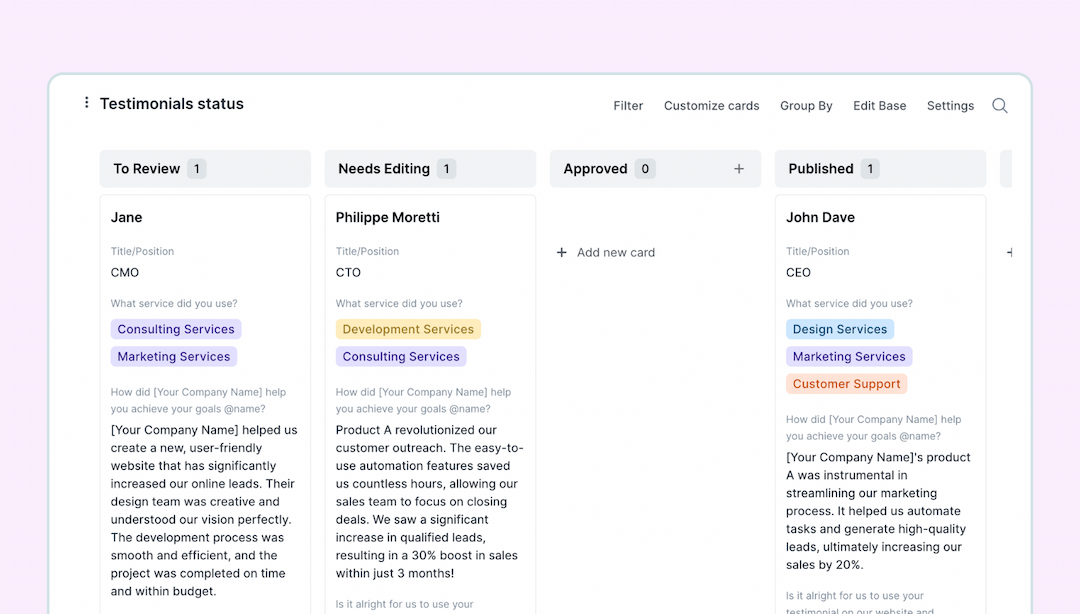 Testimonial form template | Formaloo