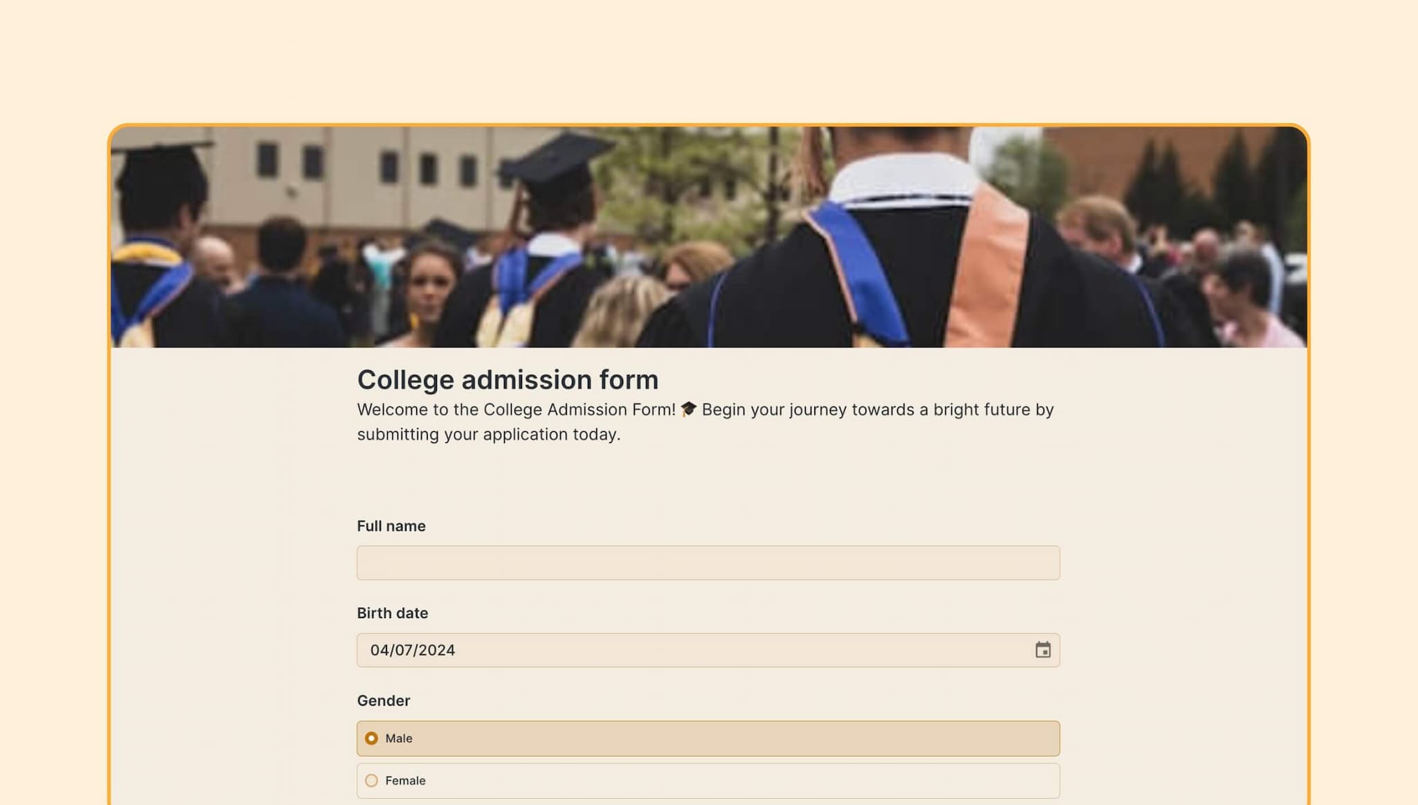College admission form template | Formaloo