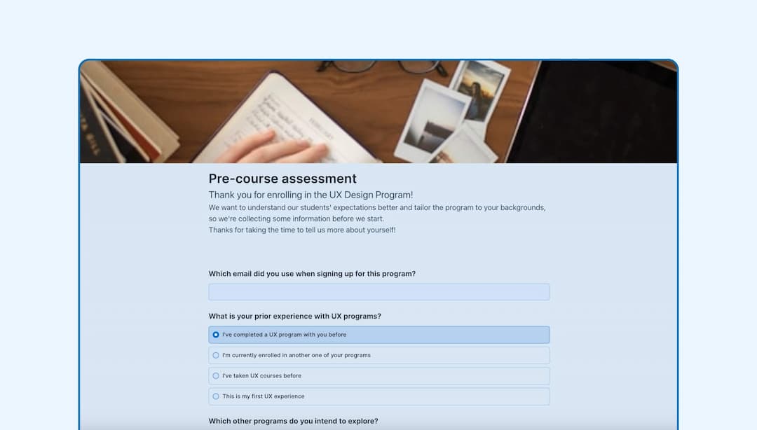 Pre-course assessment form template | Formaloo