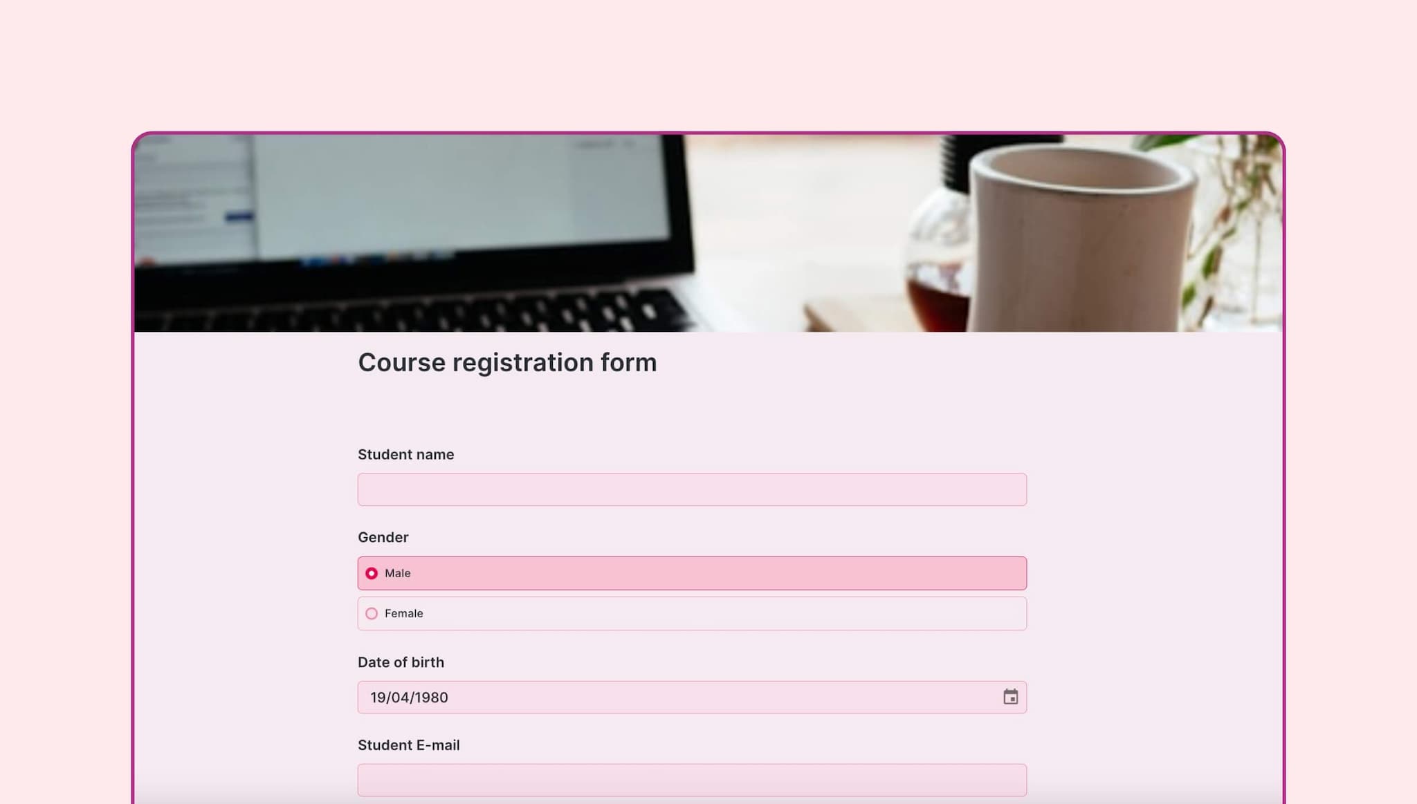 Course registration form template | Formaloo