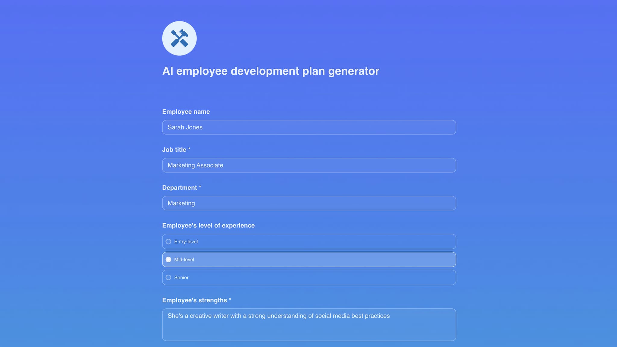 AI employee development plan generator template | Formaloo