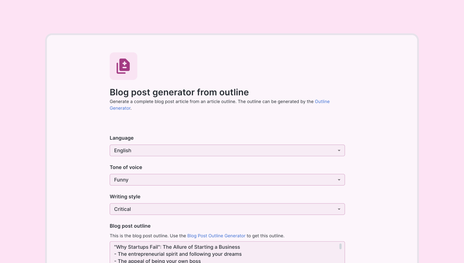 Blog generator from outline template | Formaloo