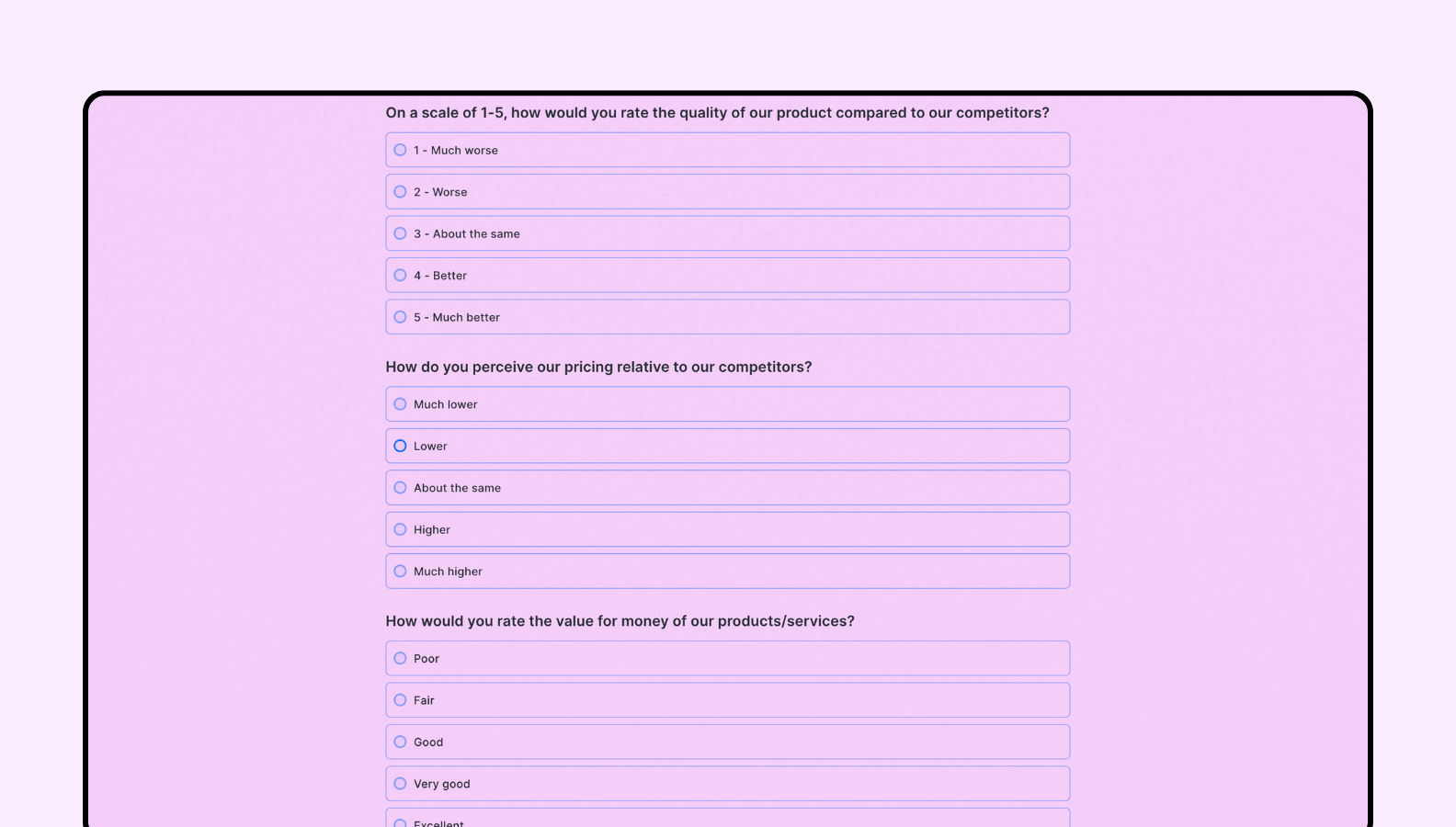 Competitor research survey template | Formaloo