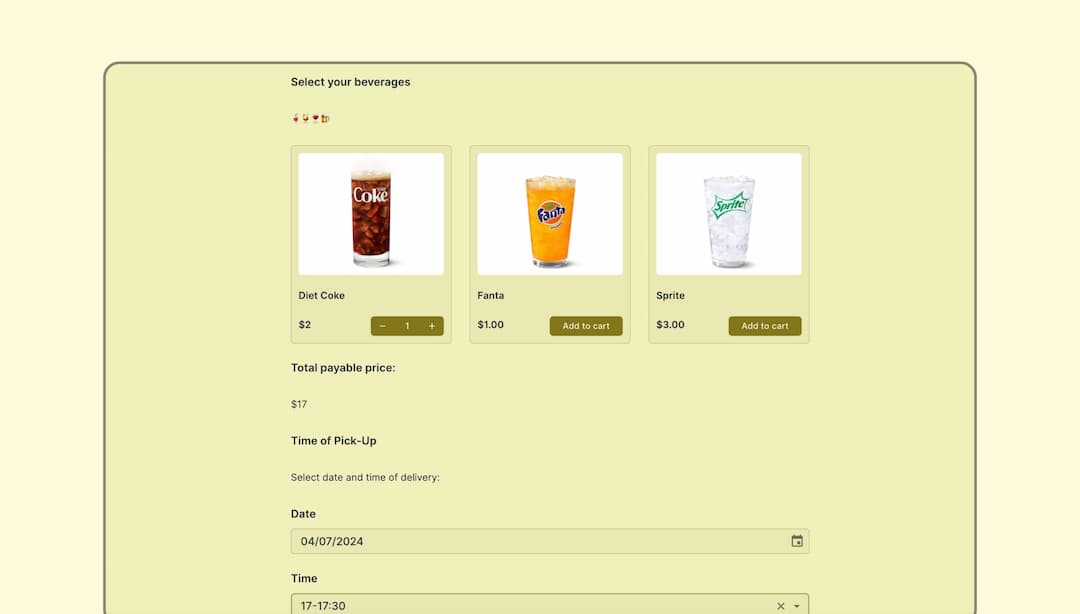 Food pre-order form template | Formaloo