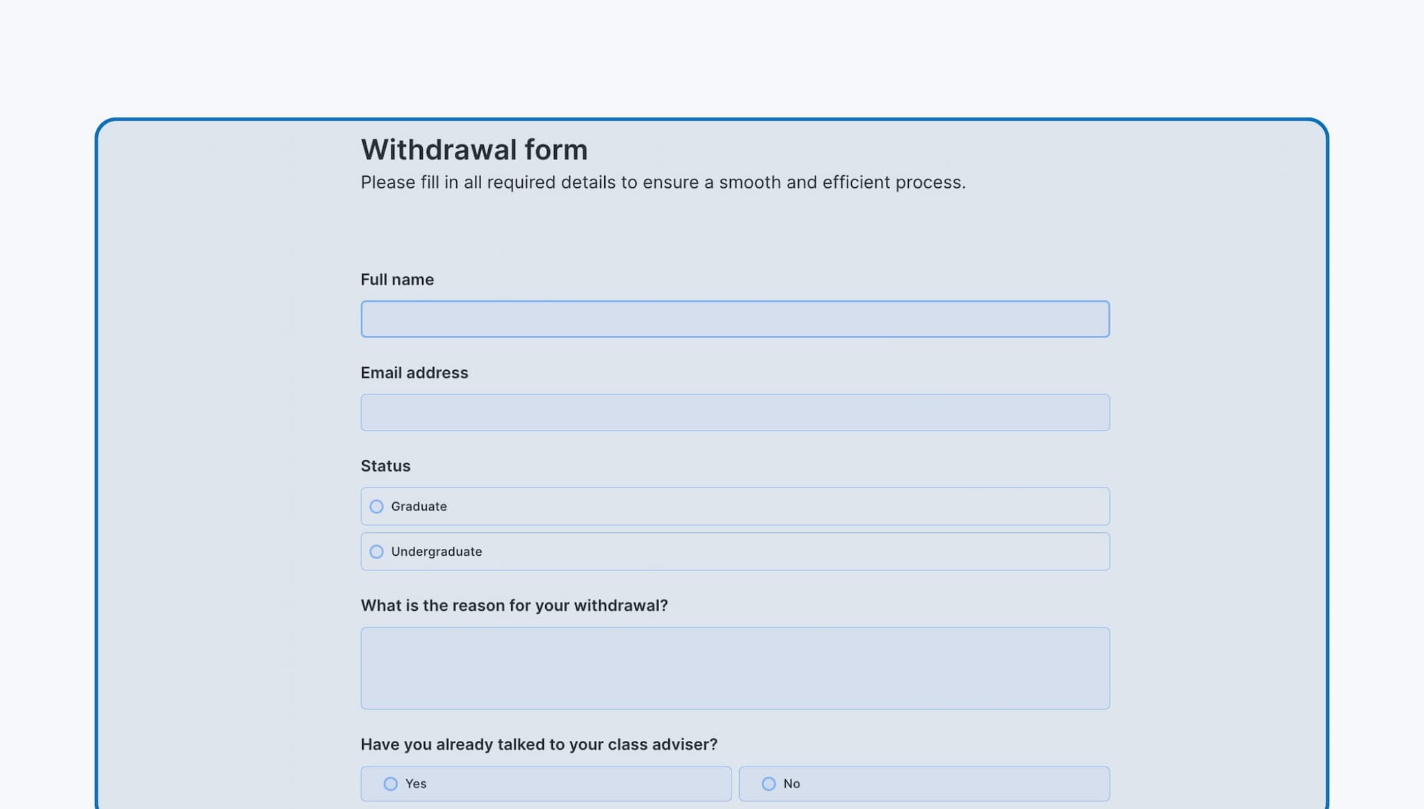 Withdrawal form template | Formaloo