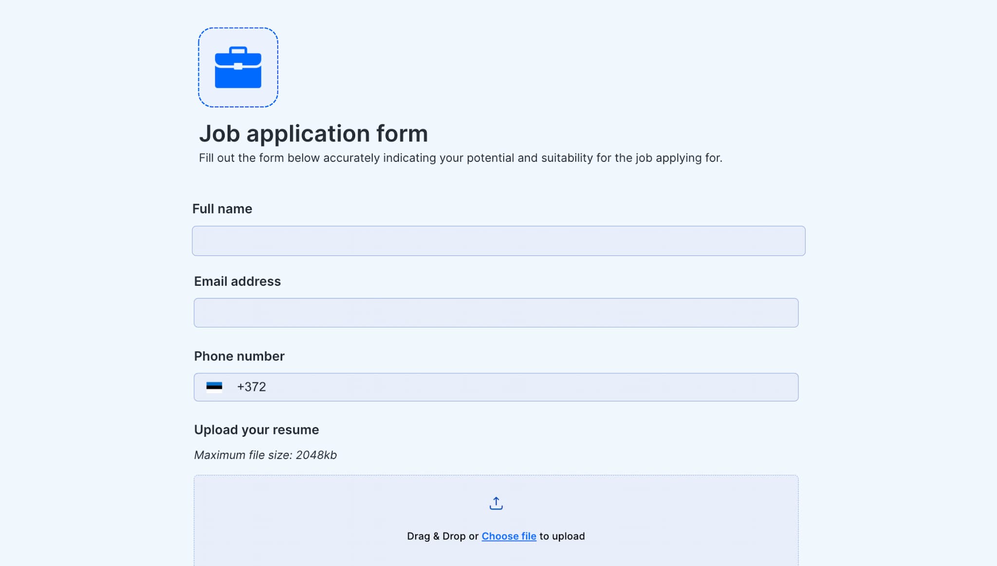 Job application form template | Formaloo